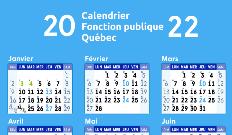Calendrier fonction publique Québec 2022 SPGQ - Jours fériés